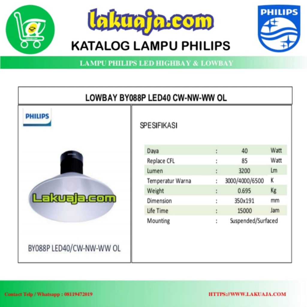 Lampu Philips LOWBAY BY088P LED40 CW-NW-WW OL - Lakuaja