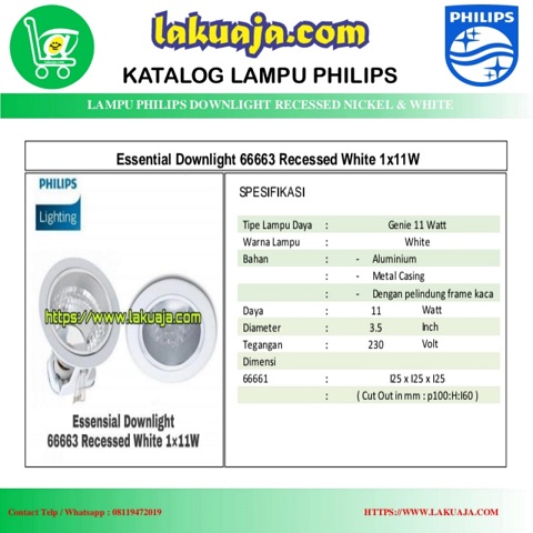 Lampu Philips Essential Downlight 66663 Recessed White 1x11W - Lakuaja